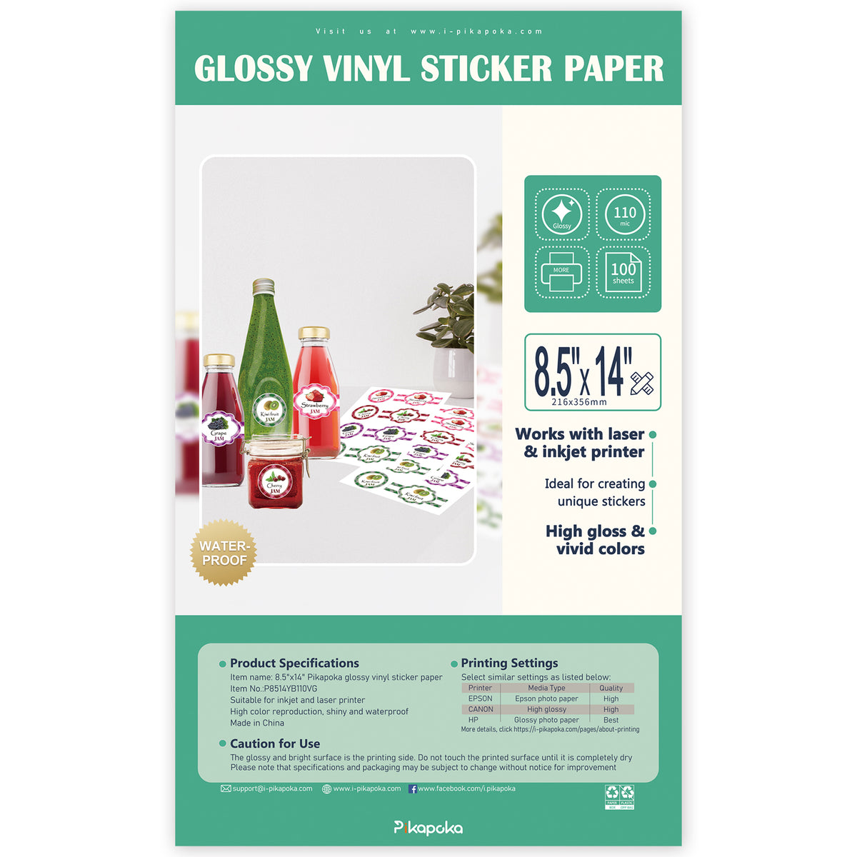 8.5x14 Removable Self-adhesive Vinyl Sticker Paper, Waterproof, Legal ...