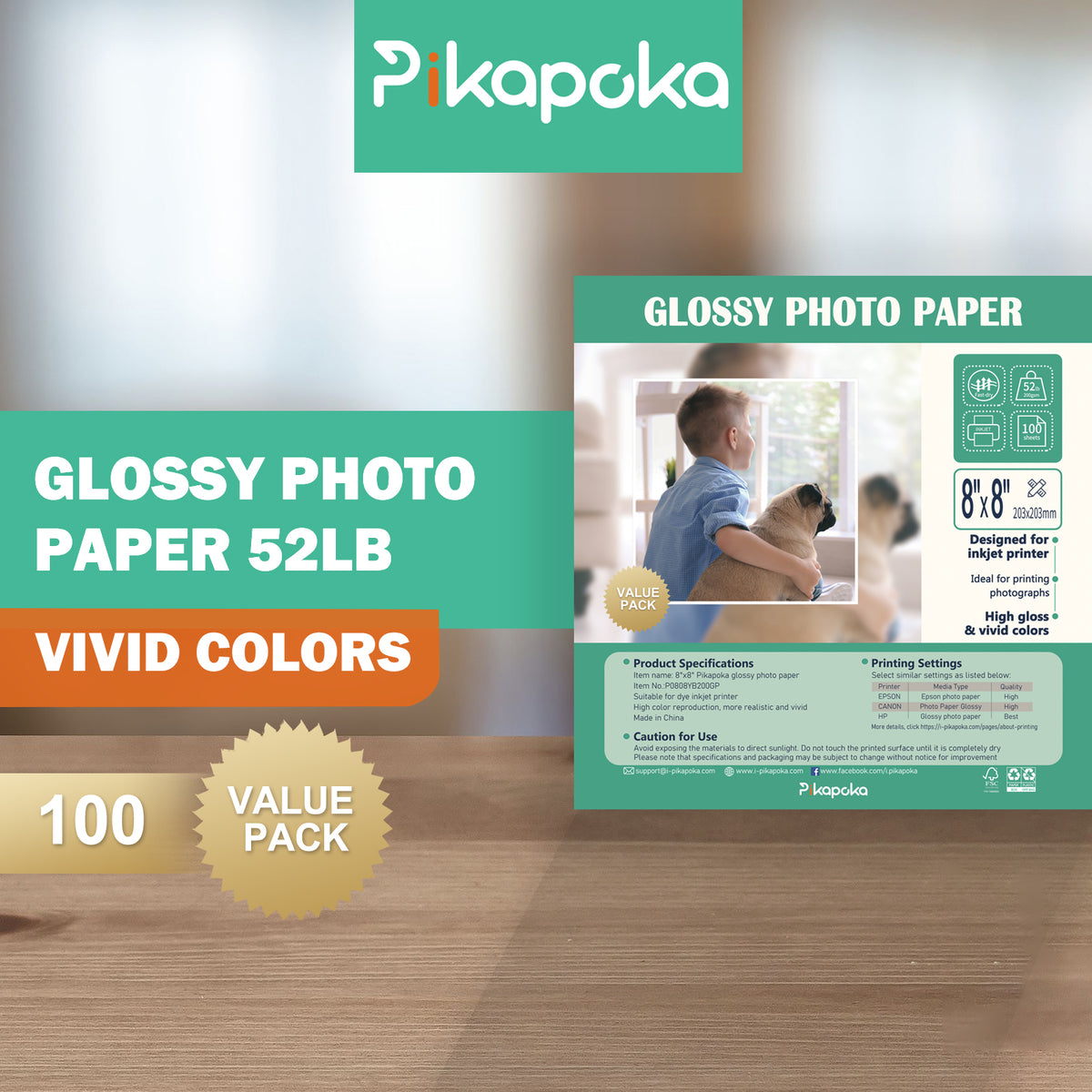 [US STOCK] Pikapoka 8x8 Square Photo Paper Glossy, Photo Quality Paper ...